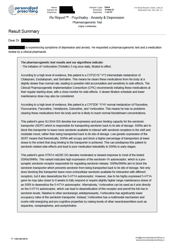 Rx Report™ - Pharmacogenomic Test - CADA Members – Personalized Prescribing